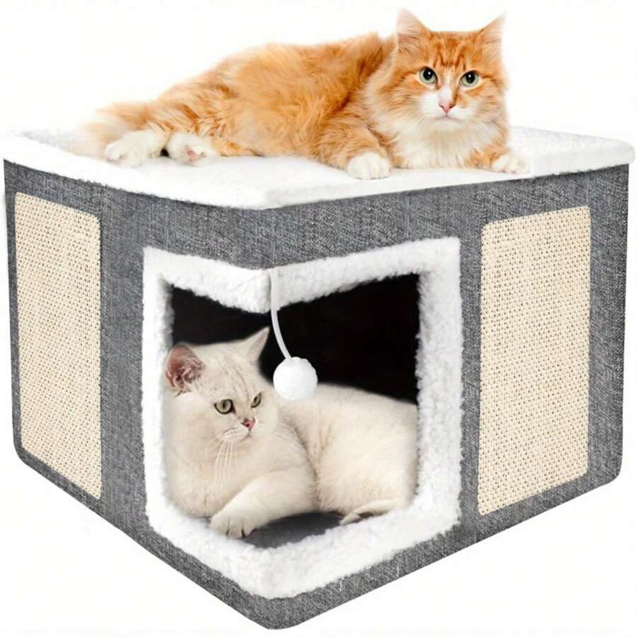 Cat Beds For Indoor Cats,Large Cat House Cats Bed Cave With Two Scratch ...