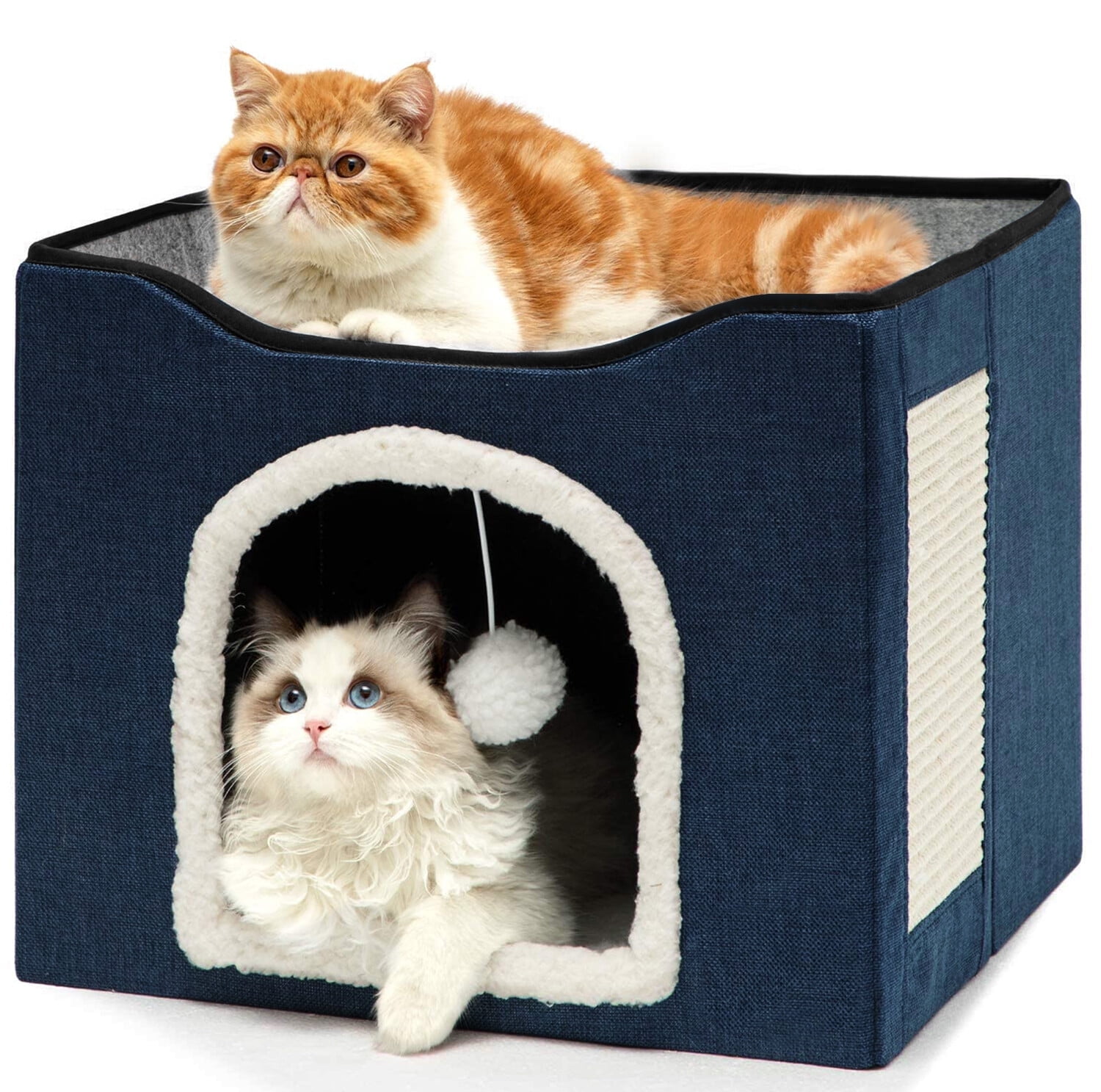 Cat Beds Cat House for Indoor Cats - Large Cat Cave with Fluffy Ball ...