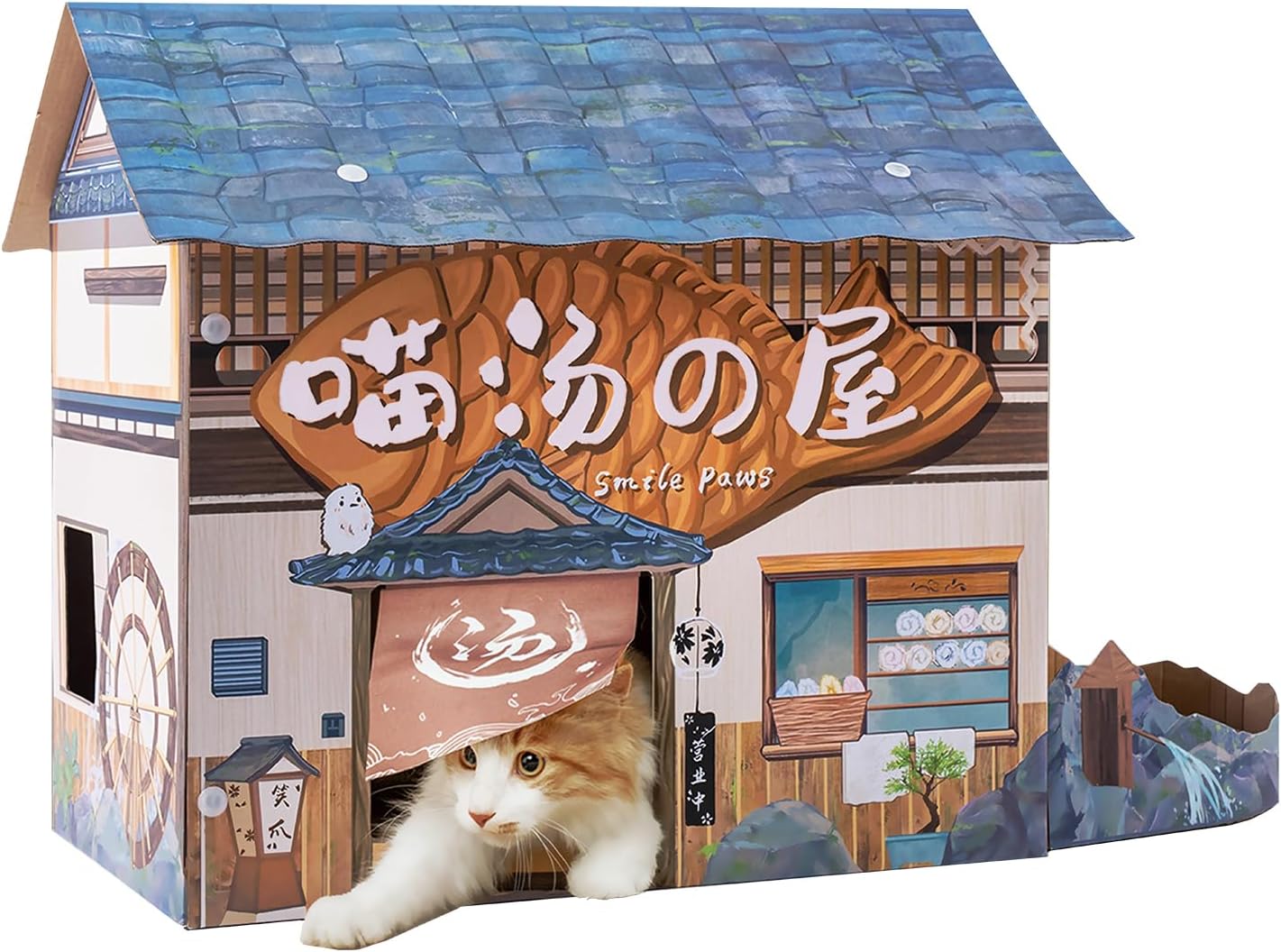 Cat Beds for Indoor Cats, Cardboard Cat House with Scratchers, Onsen ...