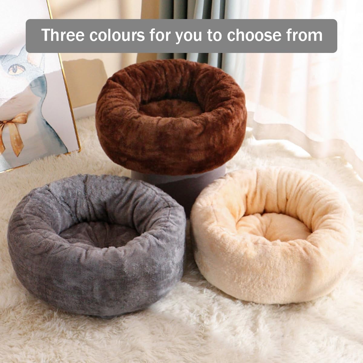Cat Beds for Indoor Cats, Fluffy Donut Cat Bed, Non-Slip Cat Bed Small ...