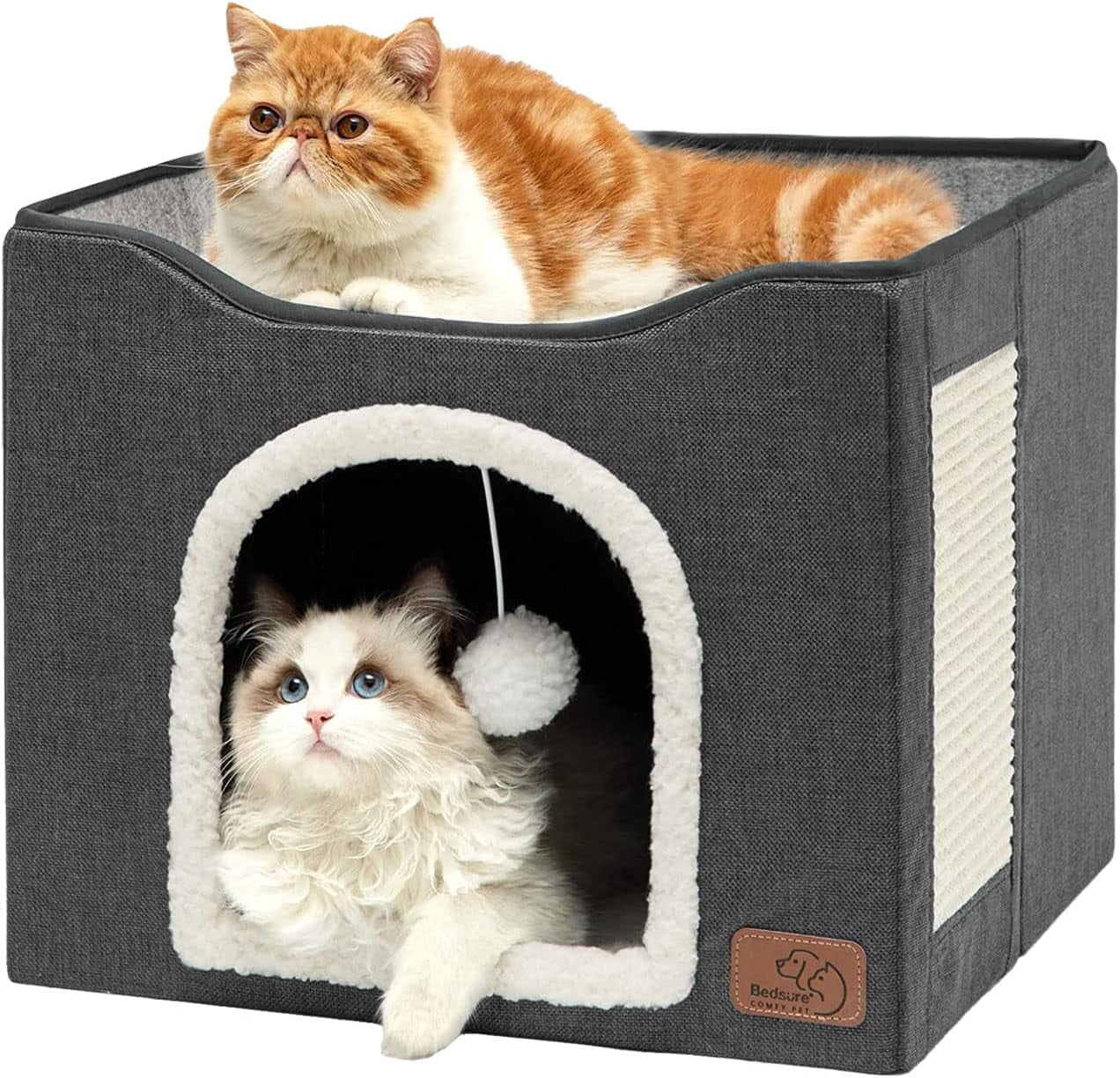 Cat Beds for Indoor Cats - Large Cat Cave for Pet Cat House with Fluffy ...