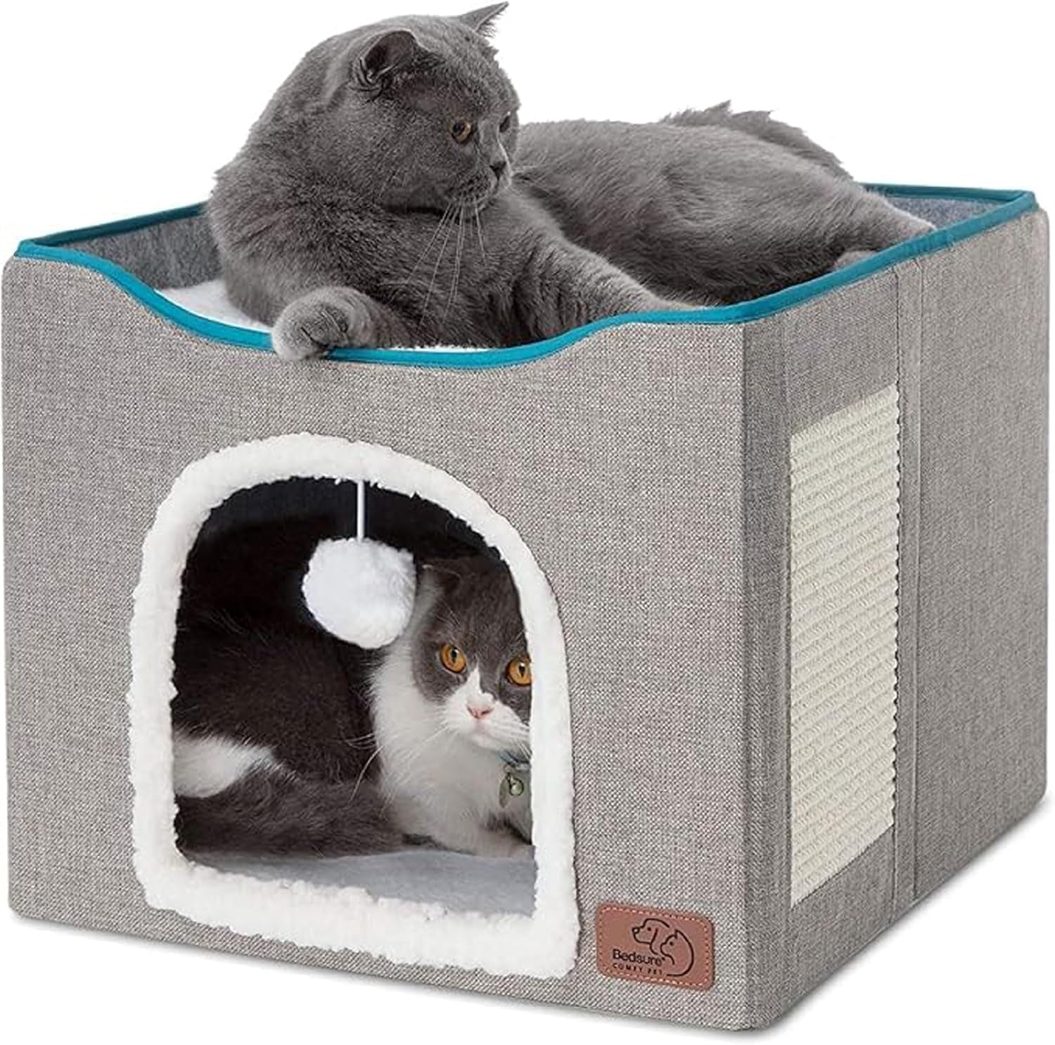 Cat Beds for Indoor Cats - Large Cat Cave for Pet Cat House with Fluffy ...