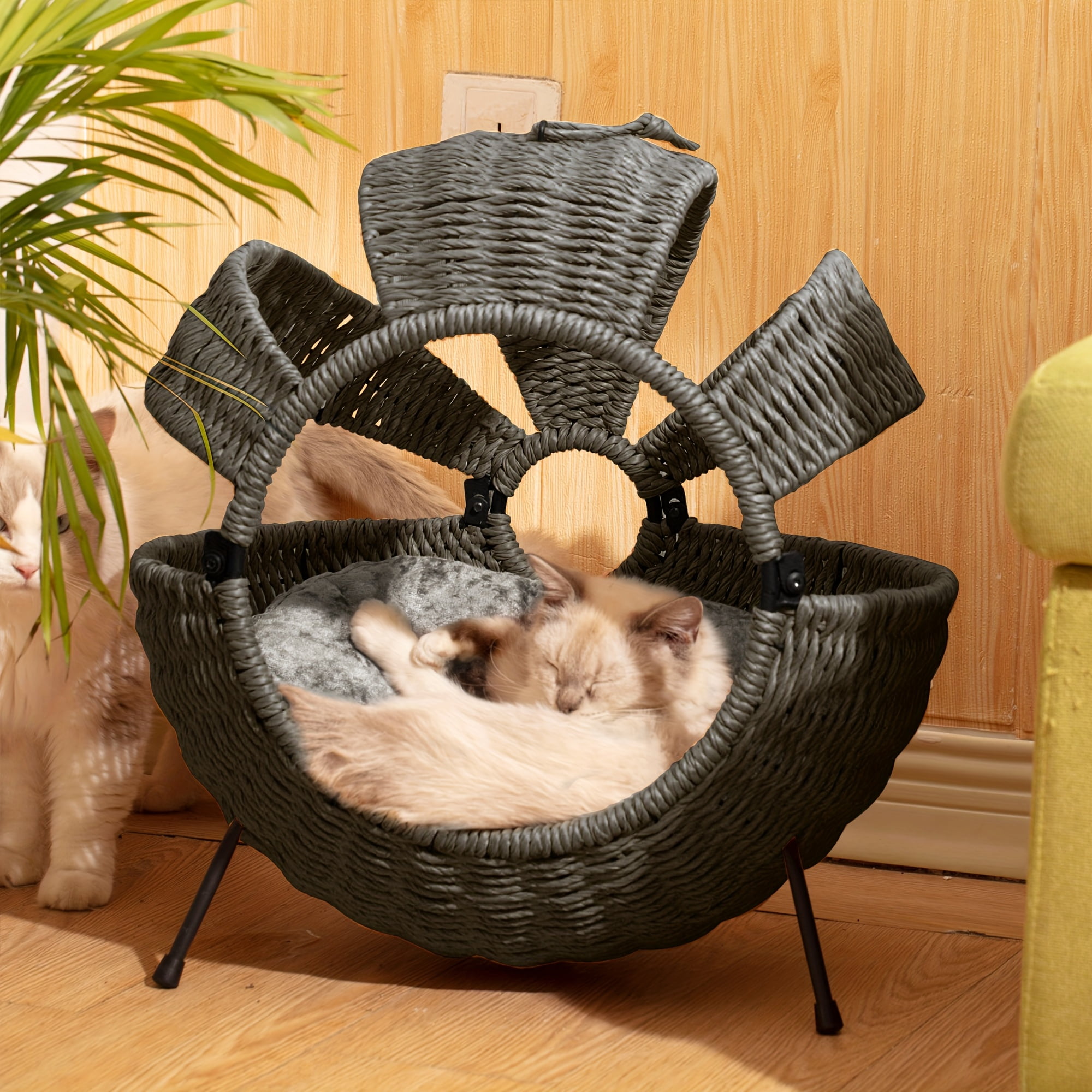 Cat Beds For Indoor Cats-Large Cat Cave For Pet Cat-Rattan Cat House ...