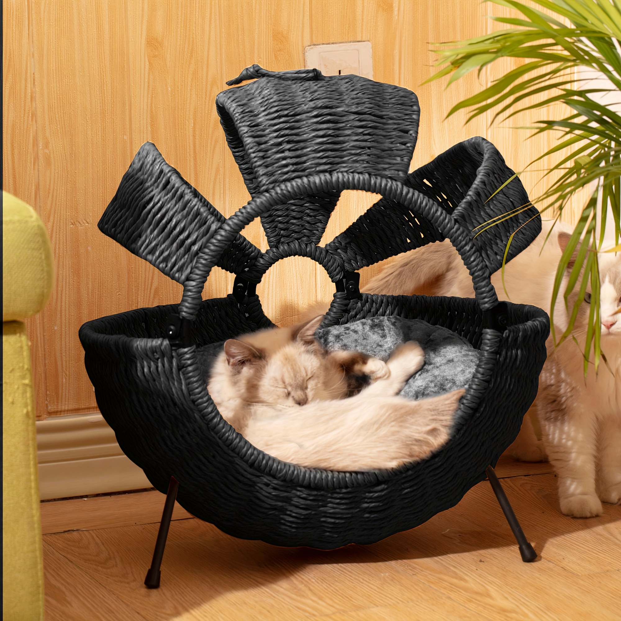 Cat Beds For Indoor Cats-Large Cat Cave For Pet Cat-Rattan Cat House ...