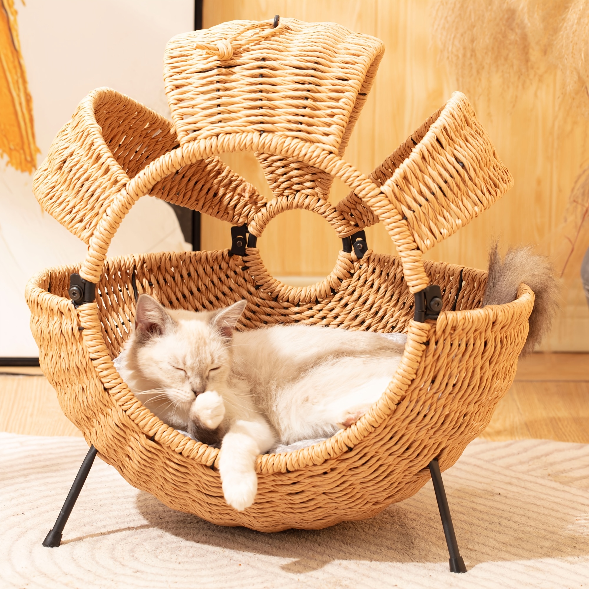 Cat Beds For Indoor Cats-Large Cat Cave For Pet Cat-Rattan Cat House ...