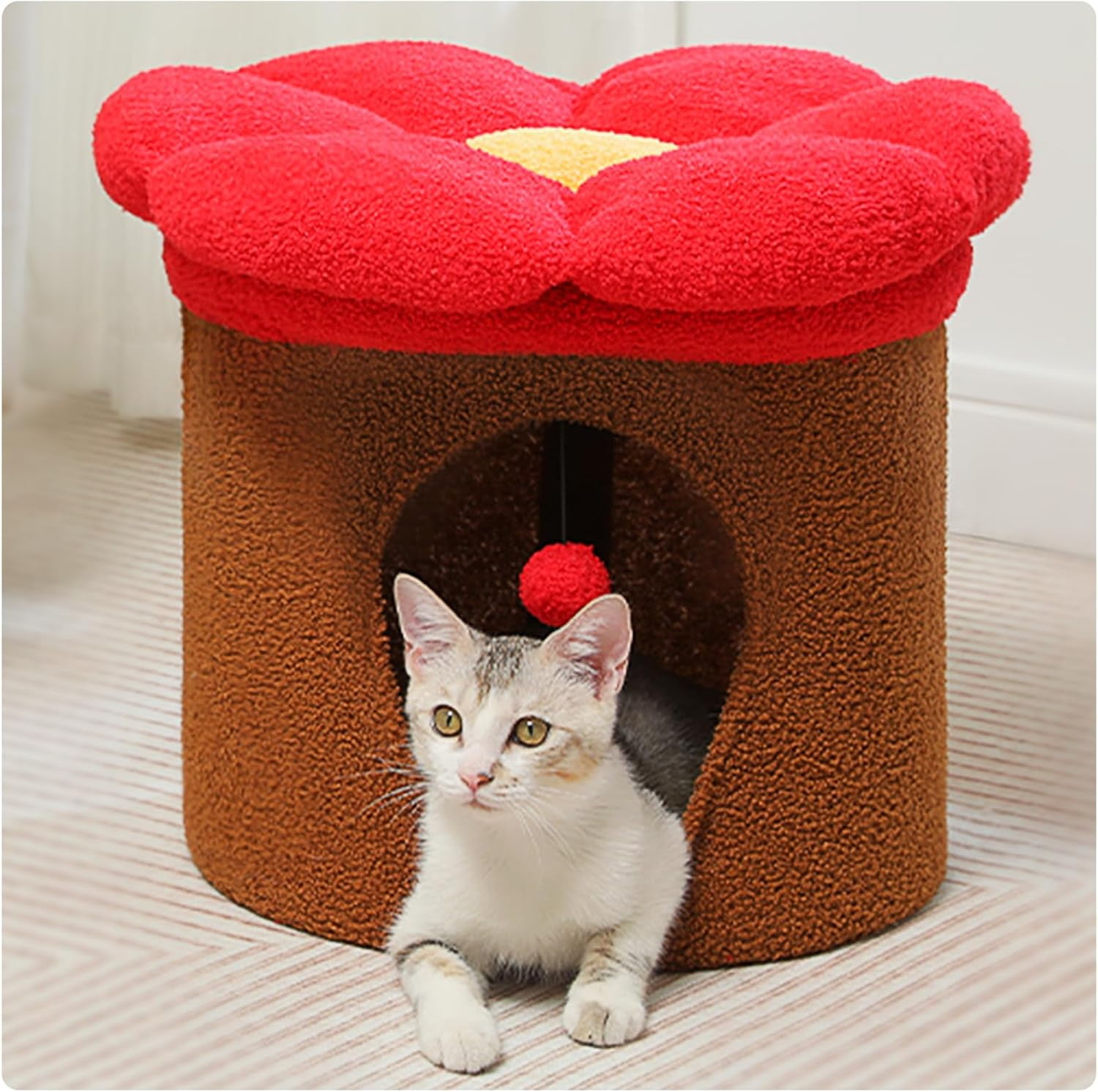 Cat Beds for Indoor Cats, Large Cat Tree House with Removable Flower ...