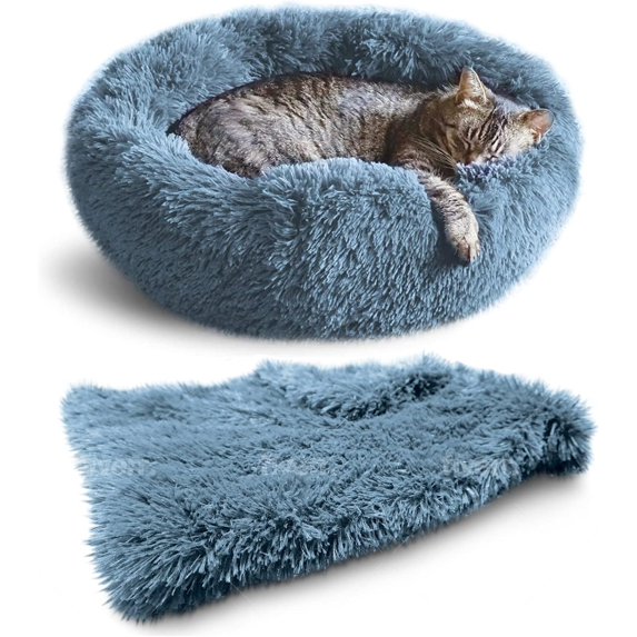 Cat Beds for Indoor Cats, Orthopedic Soft Fluffy Round Calming Pet Bed ...