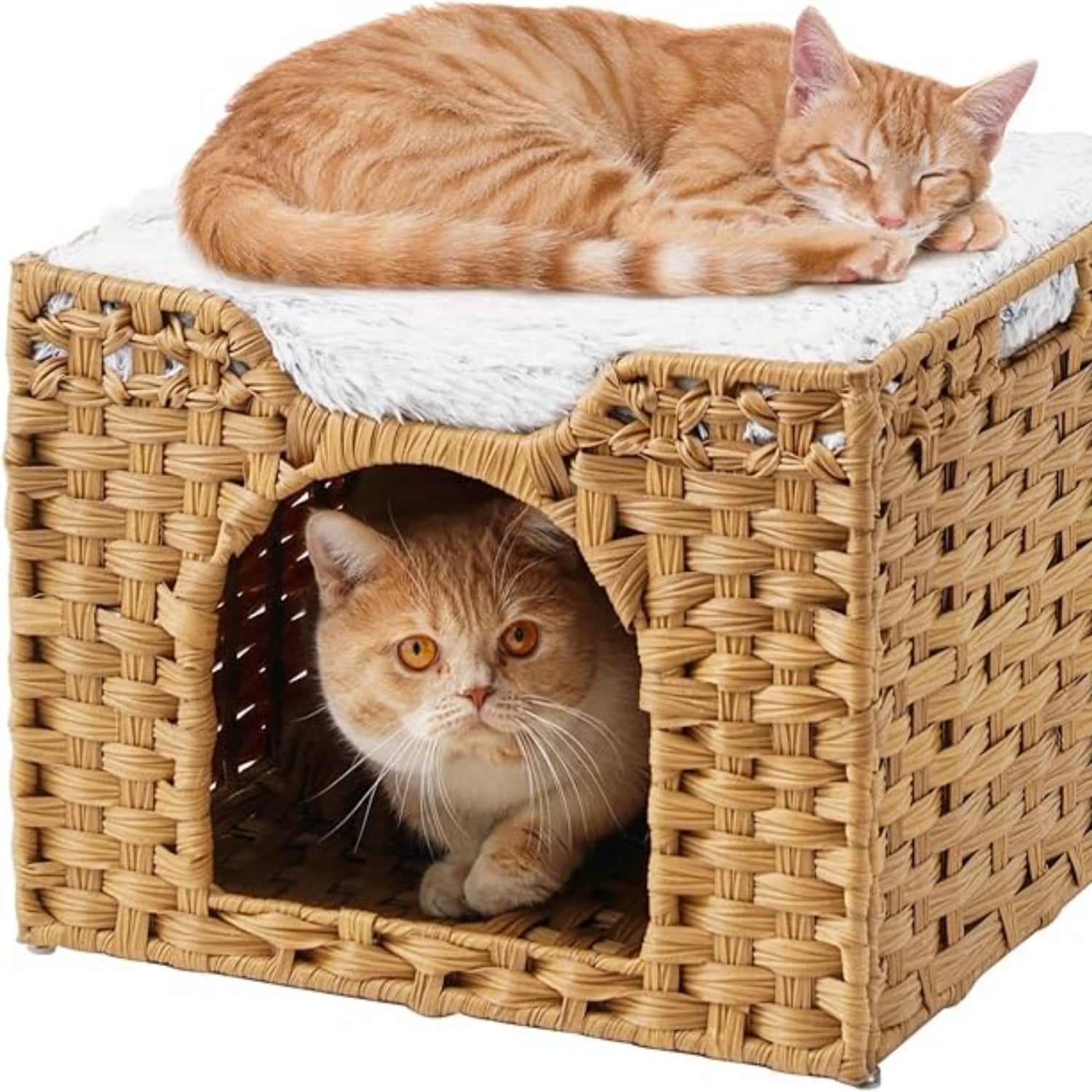 Cat Beds Indoor Kitten House, Handwoven Rattan Cat Cave Pet Cube, Large ...