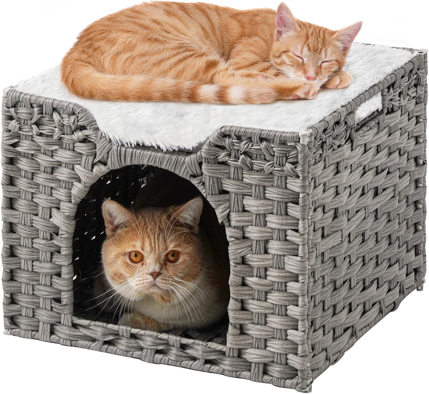 Cat Beds Indoor Kitten House, Handwoven Rattan Cat Cave Pet Cube, Large ...
