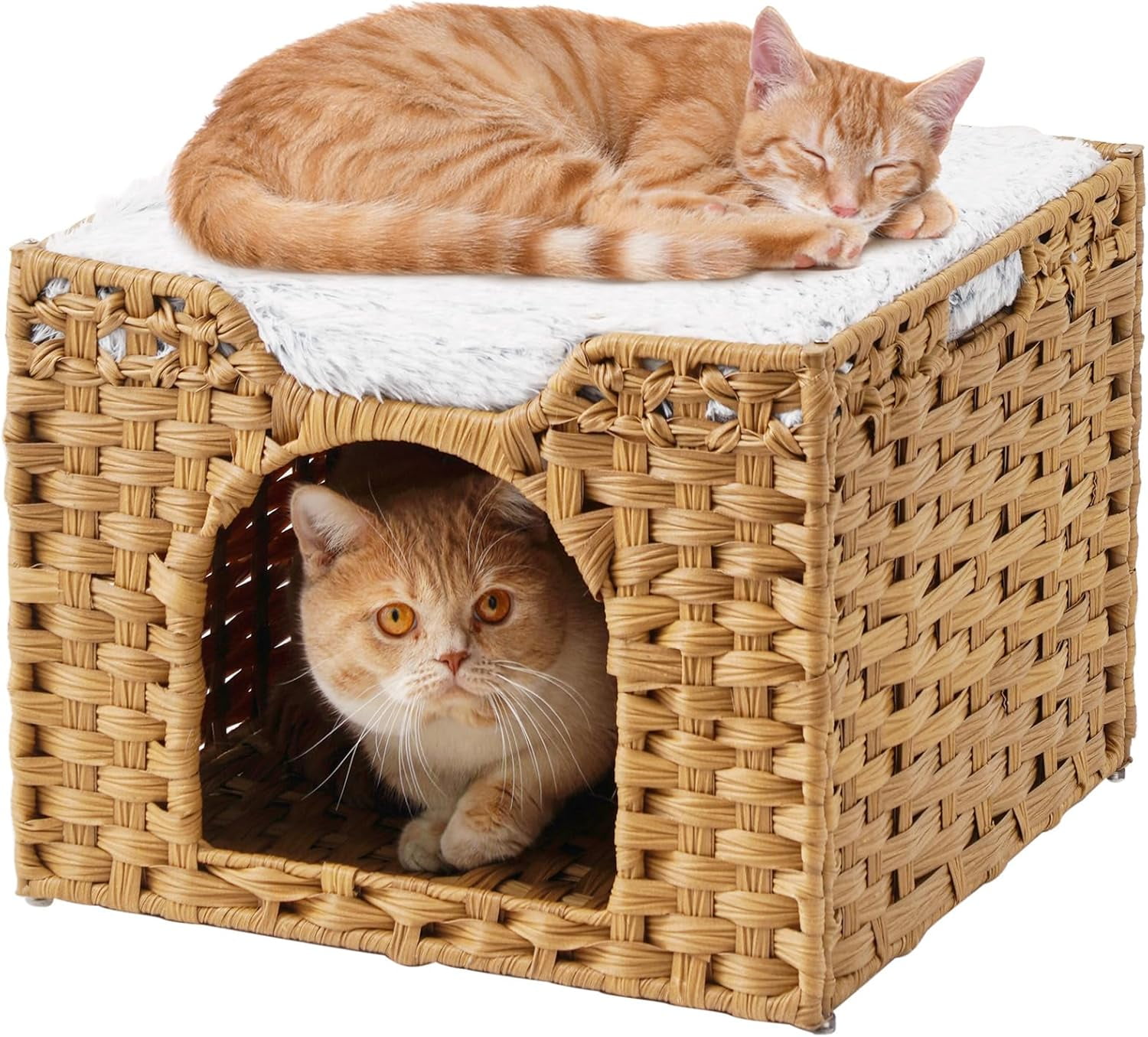 Cat Beds Indoor Kitten House, Handwoven Rattan Cat Cave Pet Cube, Large ...