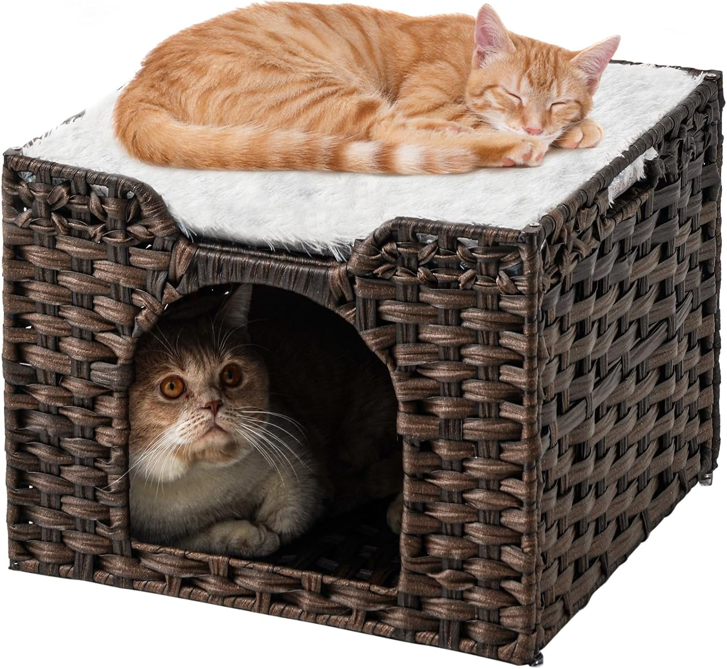 Cat Beds Indoor Kitten House, Handwoven Rattan Cat Cave Pet Cube, Large ...