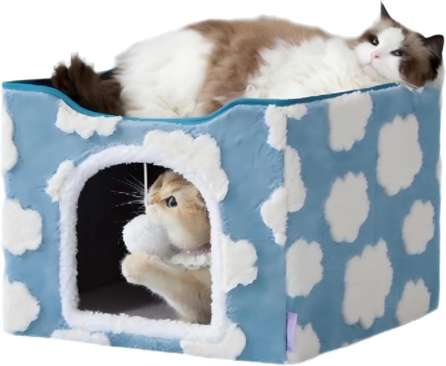 Cat Beds for Indoor Cats,Cat Cave Bed Igloo，Cat Bed Foldable Cat House Cave with Fluffy Ball ...