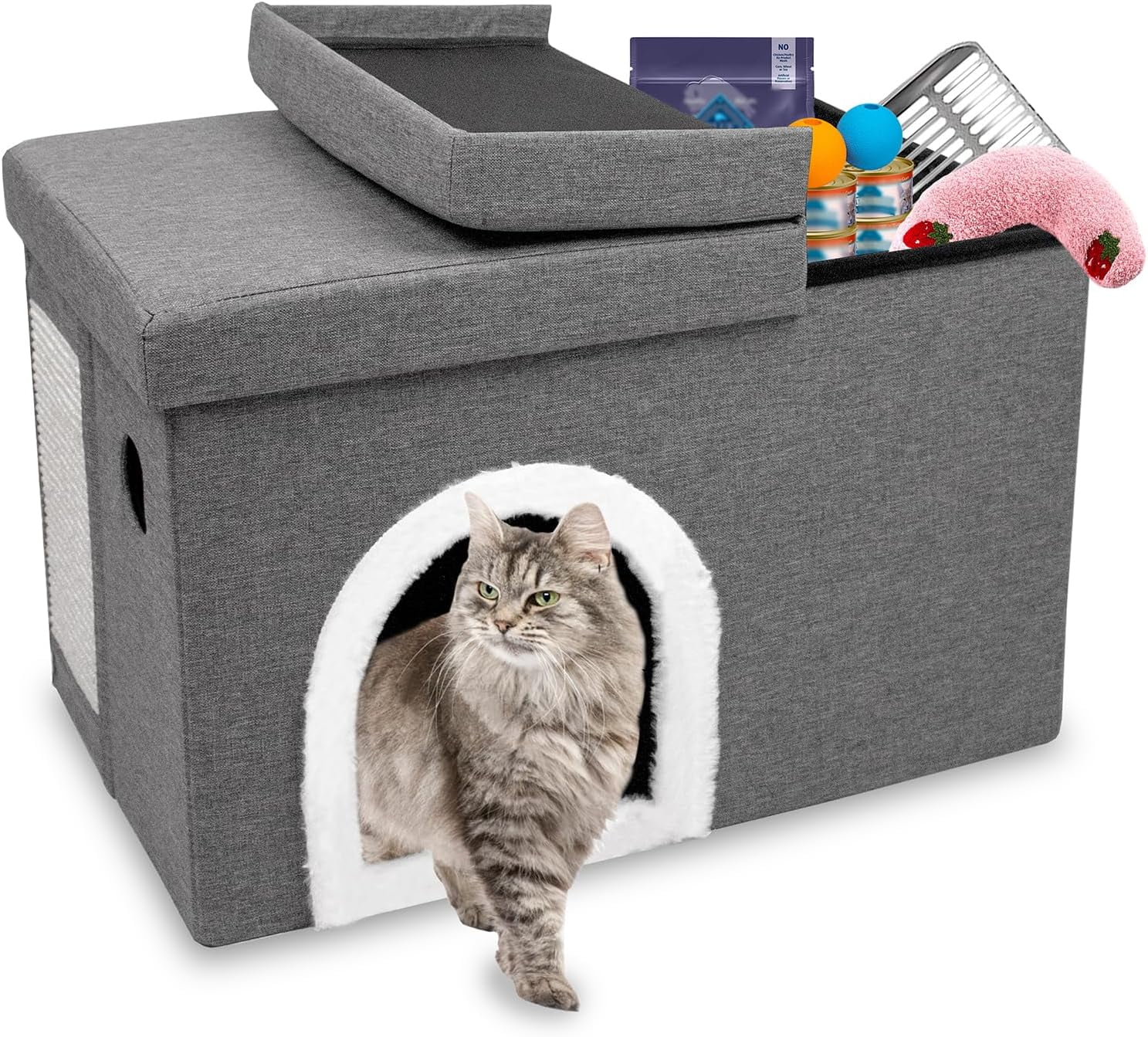 Cat Beds for Indoor Cats, Collapsible Cat House with Storage Space ...