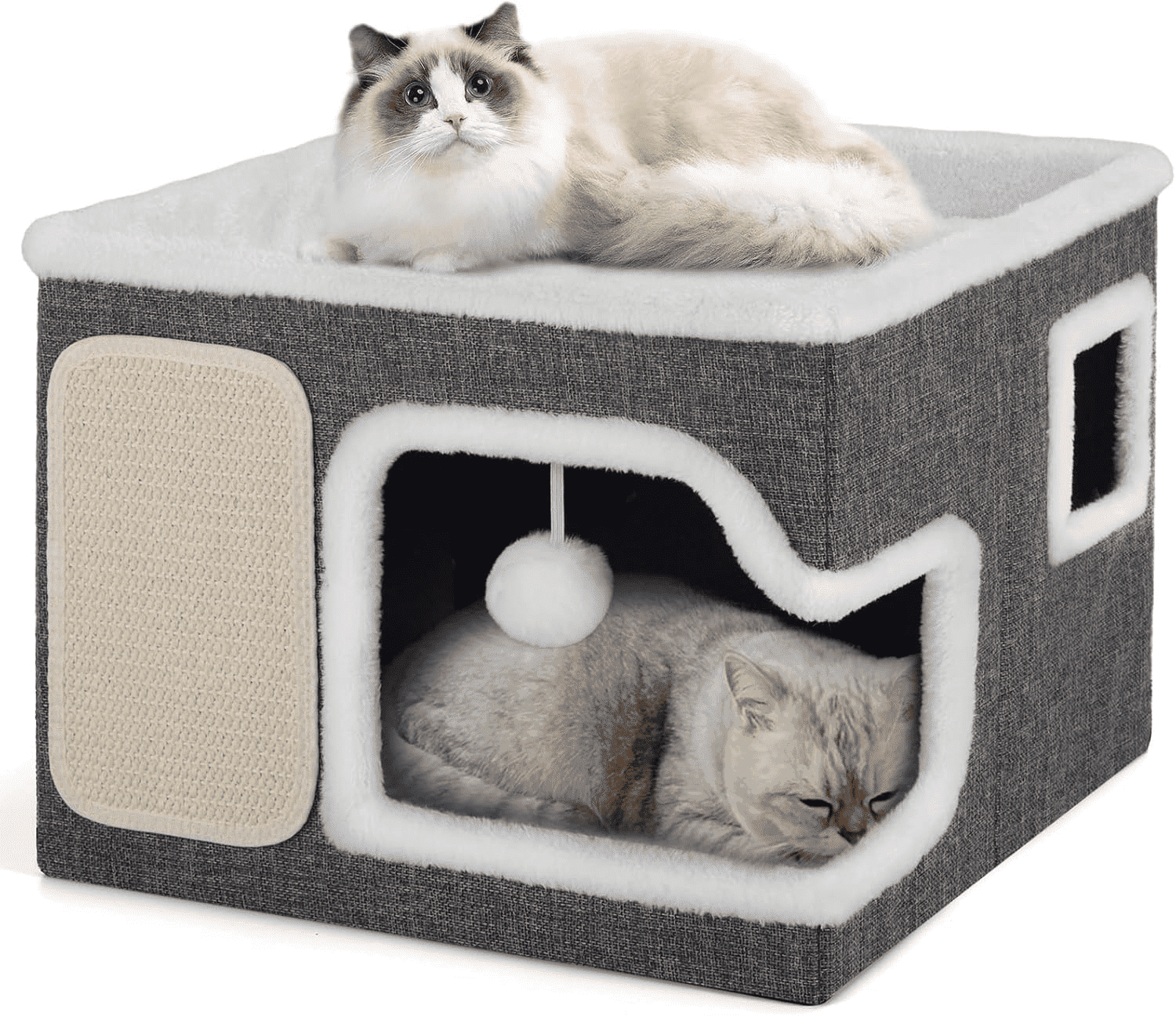 Cat Beds for Indoor Cats, Large Cat Cave with Cozy Hideout, Scratch Pad ...