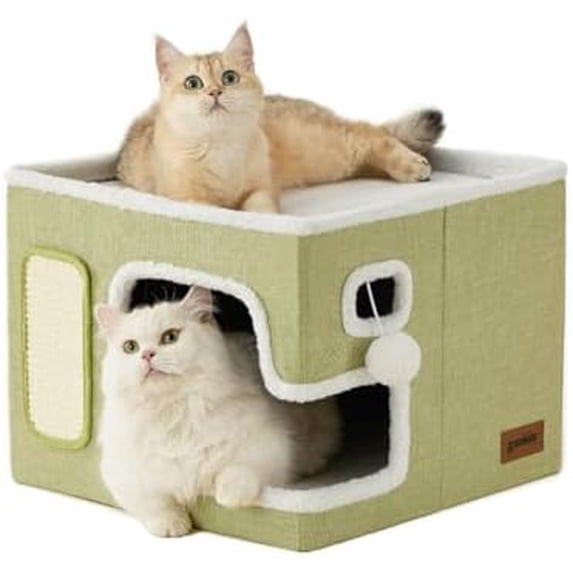 Cat Beds for Indoor Cats - Large Cat House for Pet with Fluffy Ball ...