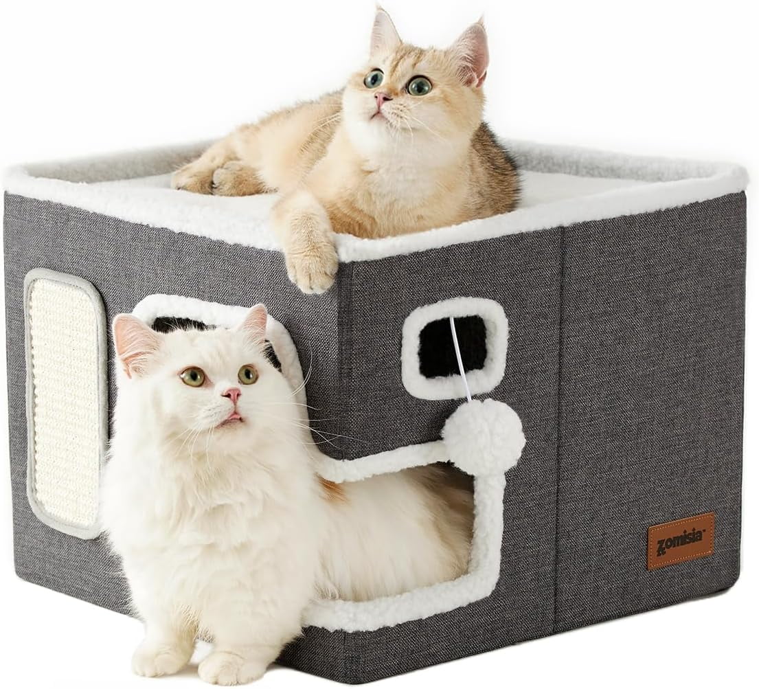 Cat Beds for Indoor Cats - Large Cat House for Pet with Fluffy Ball ...