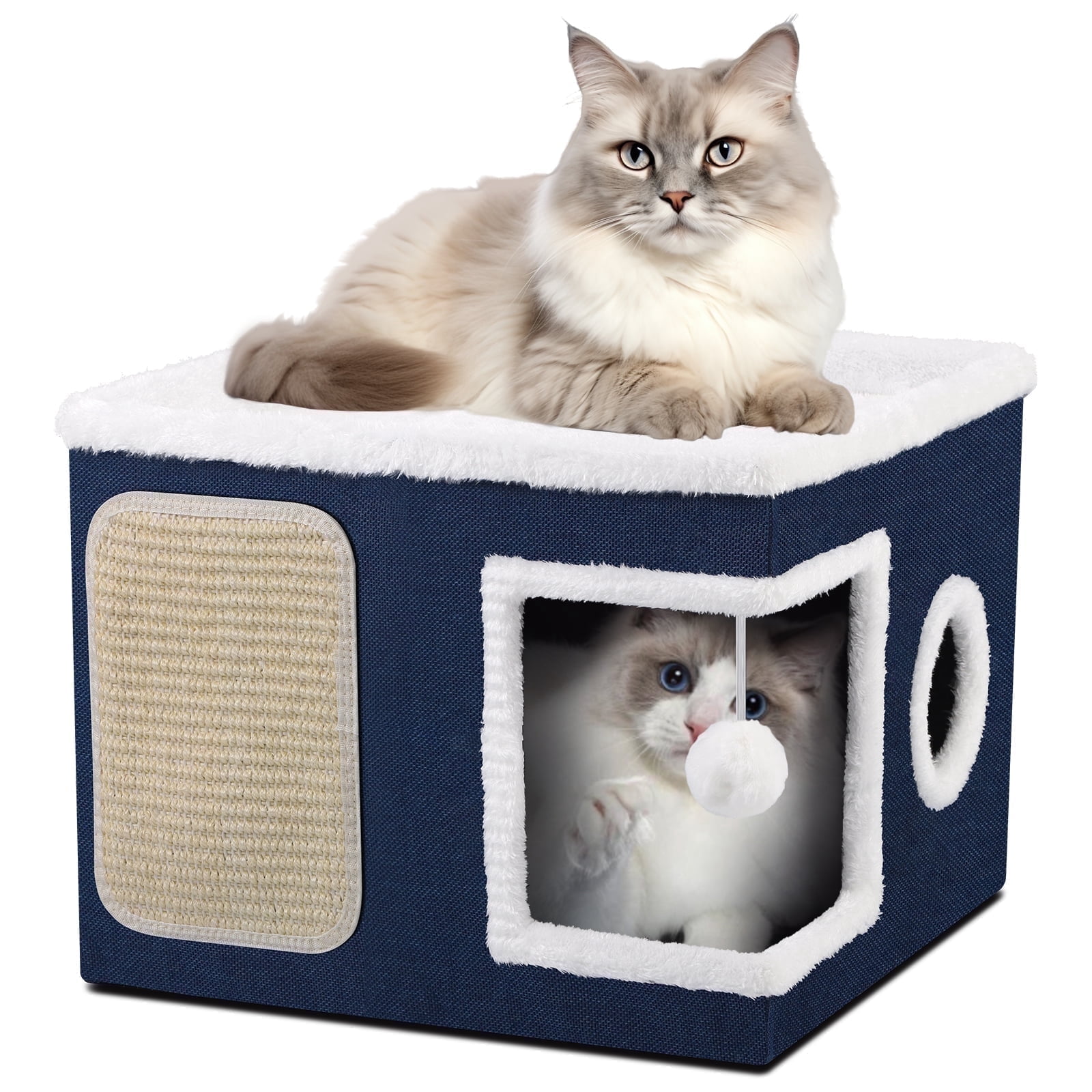 "ZXMT Cat Cave Beds, Scratch Cube, Large Foldable Cat Condo with ...