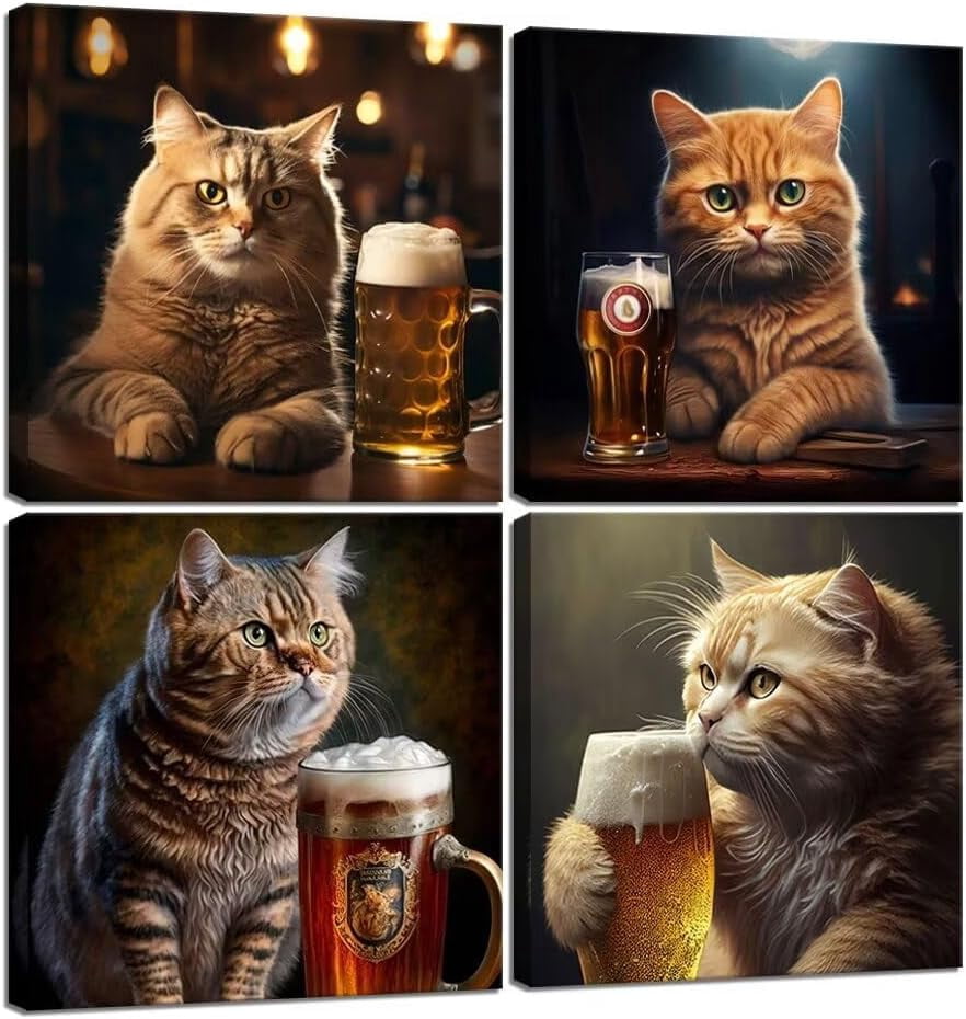 Cat and Beer Wall Art for Bar Club Wall Decor Vintage Print Painting ...