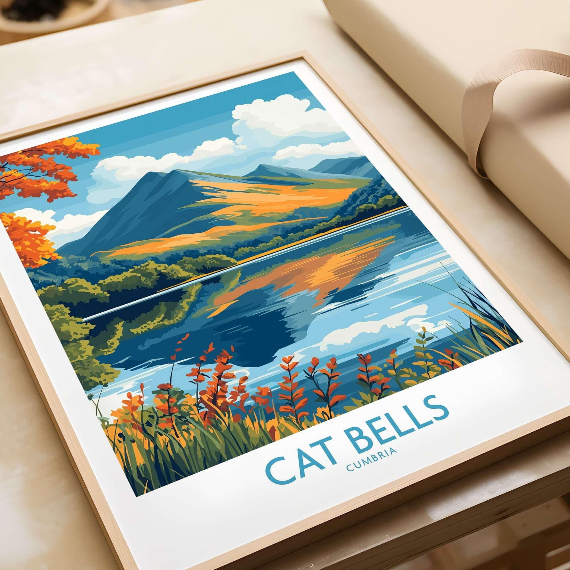 Cat Bells Travel Poster Lake District Travel Print Wall Art Cubria Wall ...