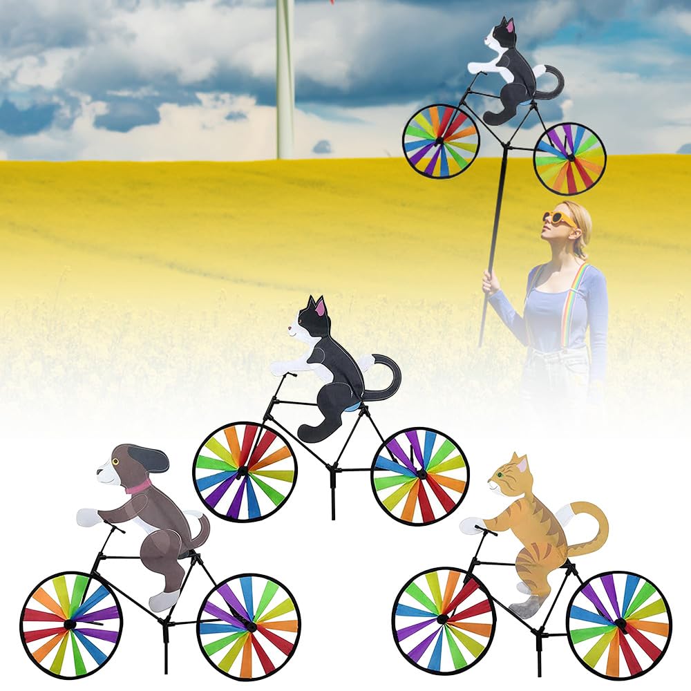 Cat Bicycle Wind Spinner, 2024 New 3D Colorful Cat Garden Decoration ...