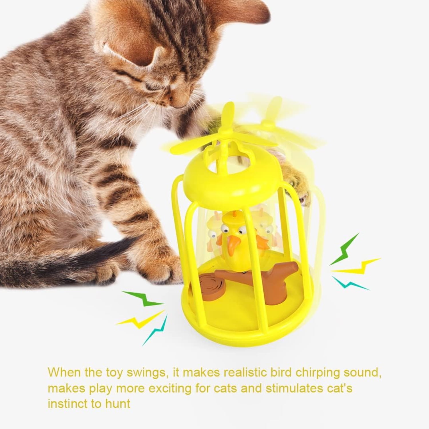 Cat Bird Cage Squeaky Toy Animal Sound Interactive Squeaking Kitten ...