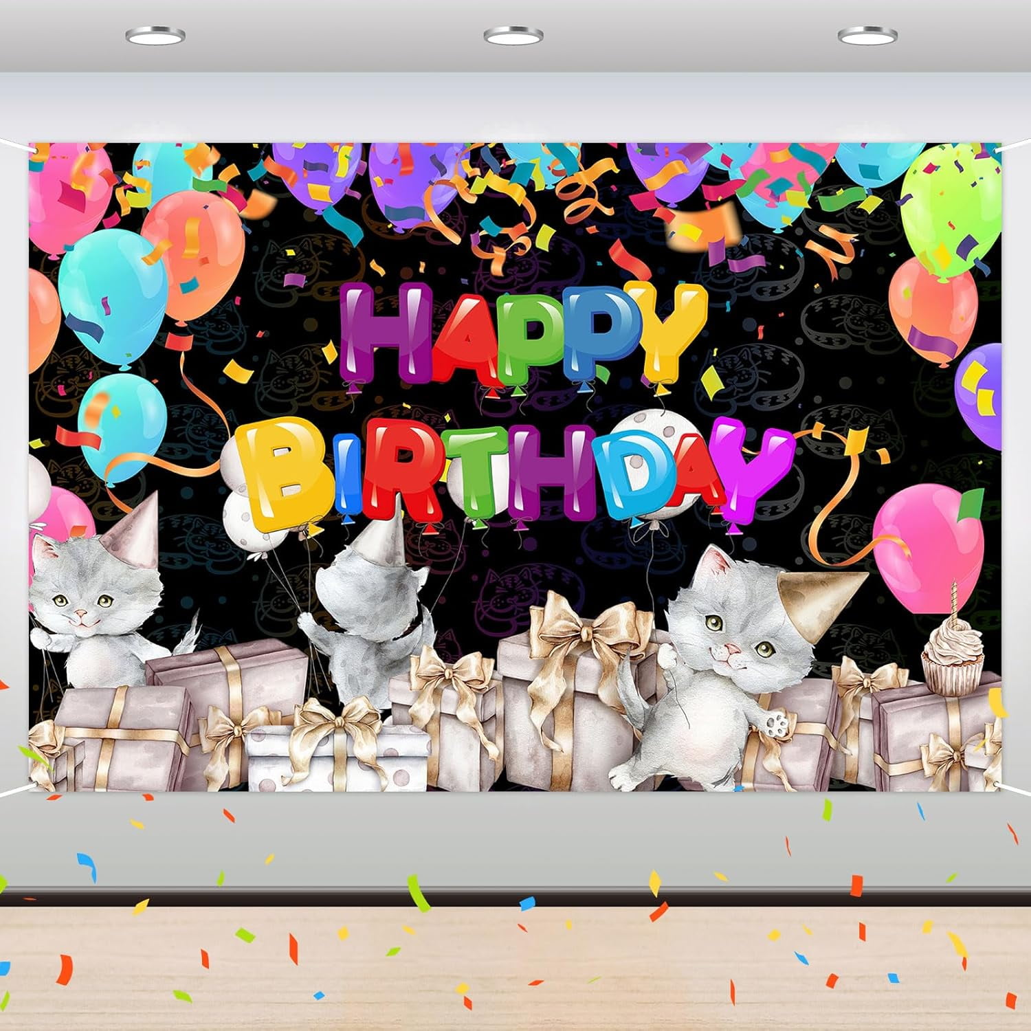 Cat Birthday Backdrop Banner - Girl Kitten Birthday Party Background ...