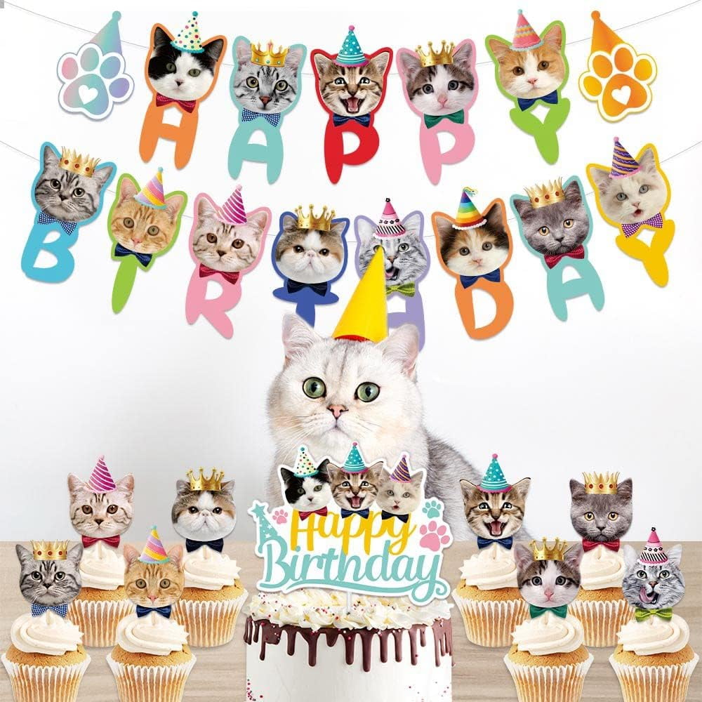 Cat Birthday Decorations, Cat Party Banner Cat Hanging Cute Decorations ...