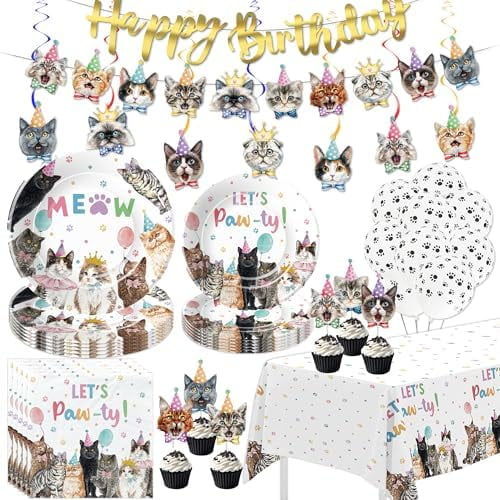 Cat Birthday Decorations, Cat Party Decorations: Plate, Napkin, Paw ...