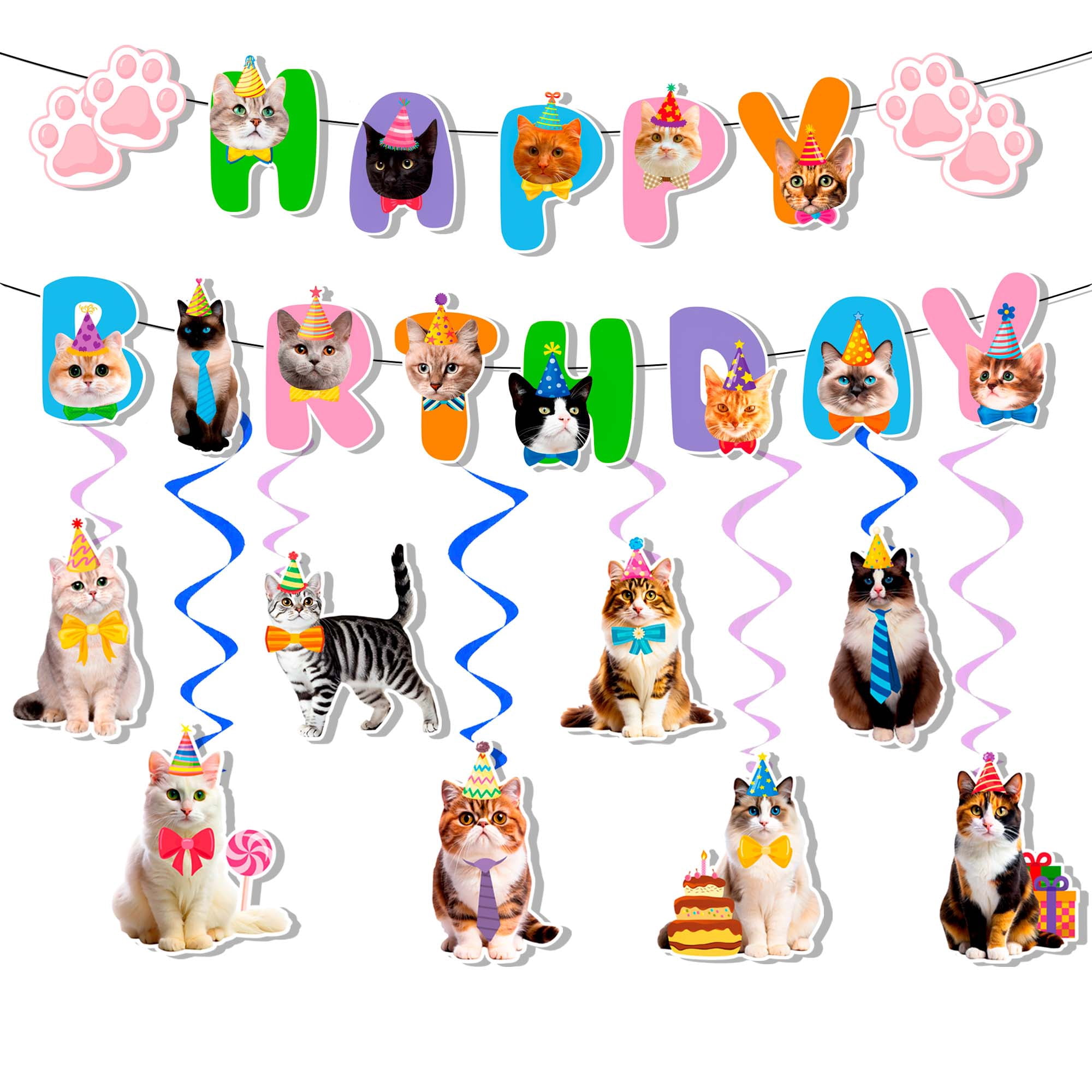 Cat Birthday Party Decorations, 9 Pcs Cat Birthday Decorations - Cat ...