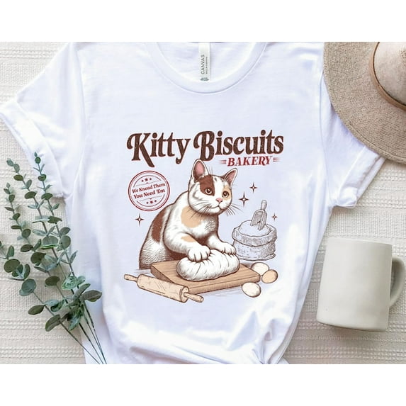 Cat Biscuit Shirt, Cute Kitty Biscuits Bakery Retro Style Graphic Tee, Cat Baking s for Her, Cat ...