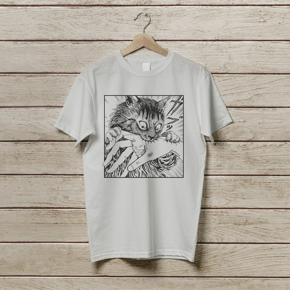 Cat Bite Shirt, Japanese Horror Anime T-Shirt, Creepy Cat TShirt, Funny ...