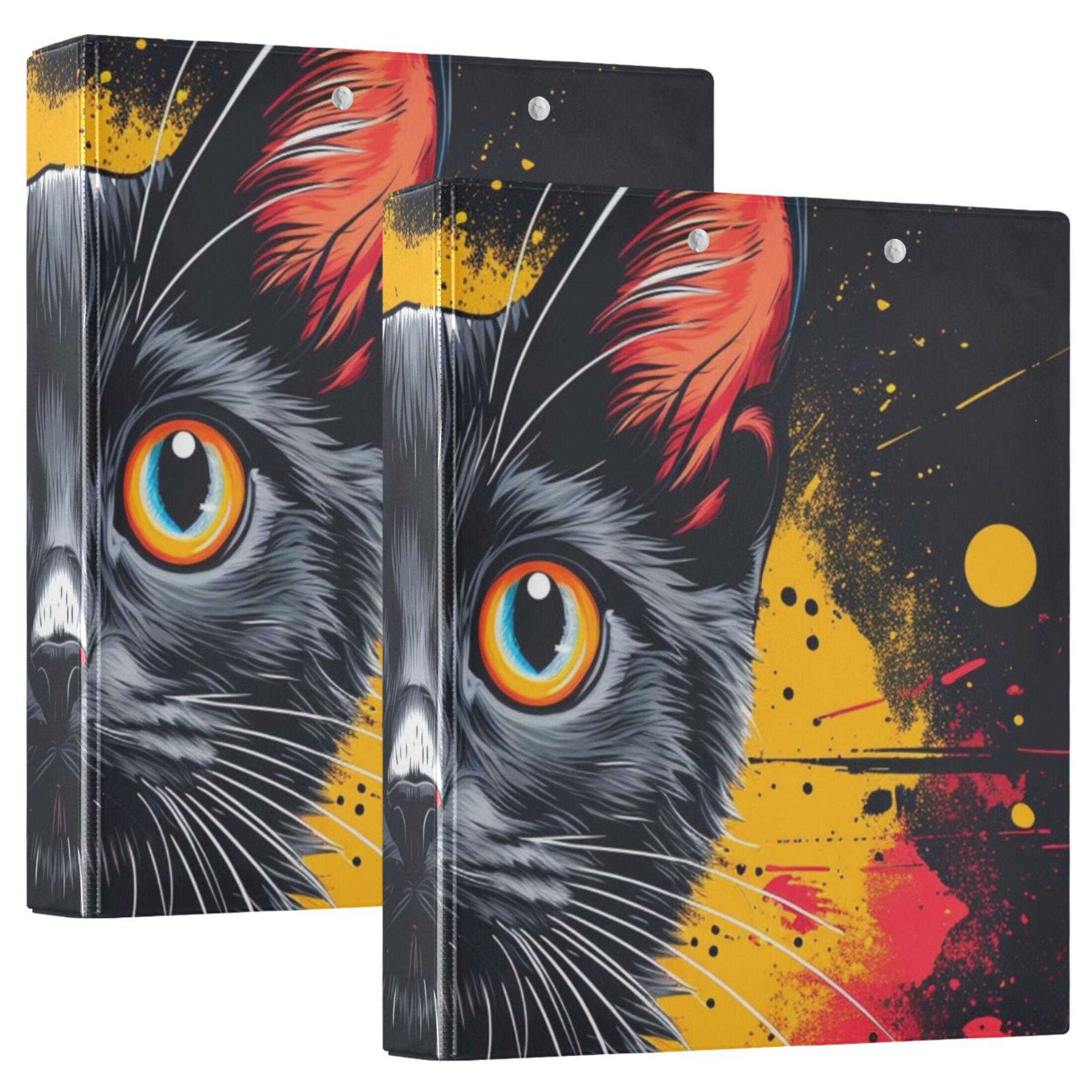 Cat Black 3 Ring Binders 1.5 inch Hardcover File Folders with Interior ...