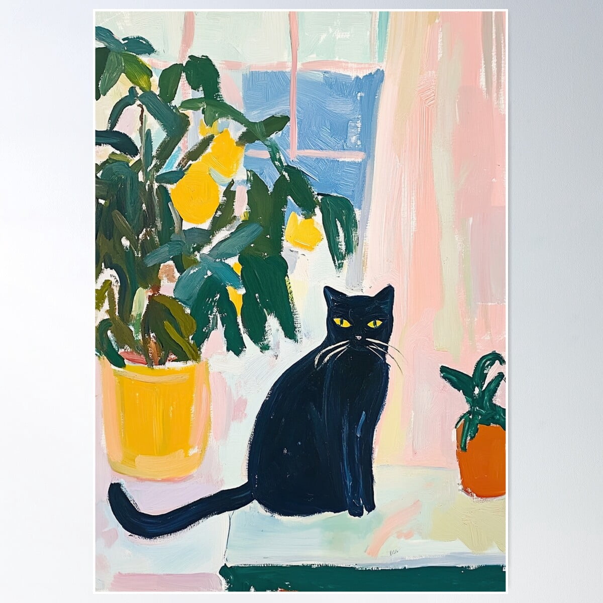 Cat Black Fauvism Inspired By Matisse Poster Wall Art, Modern Wall ...