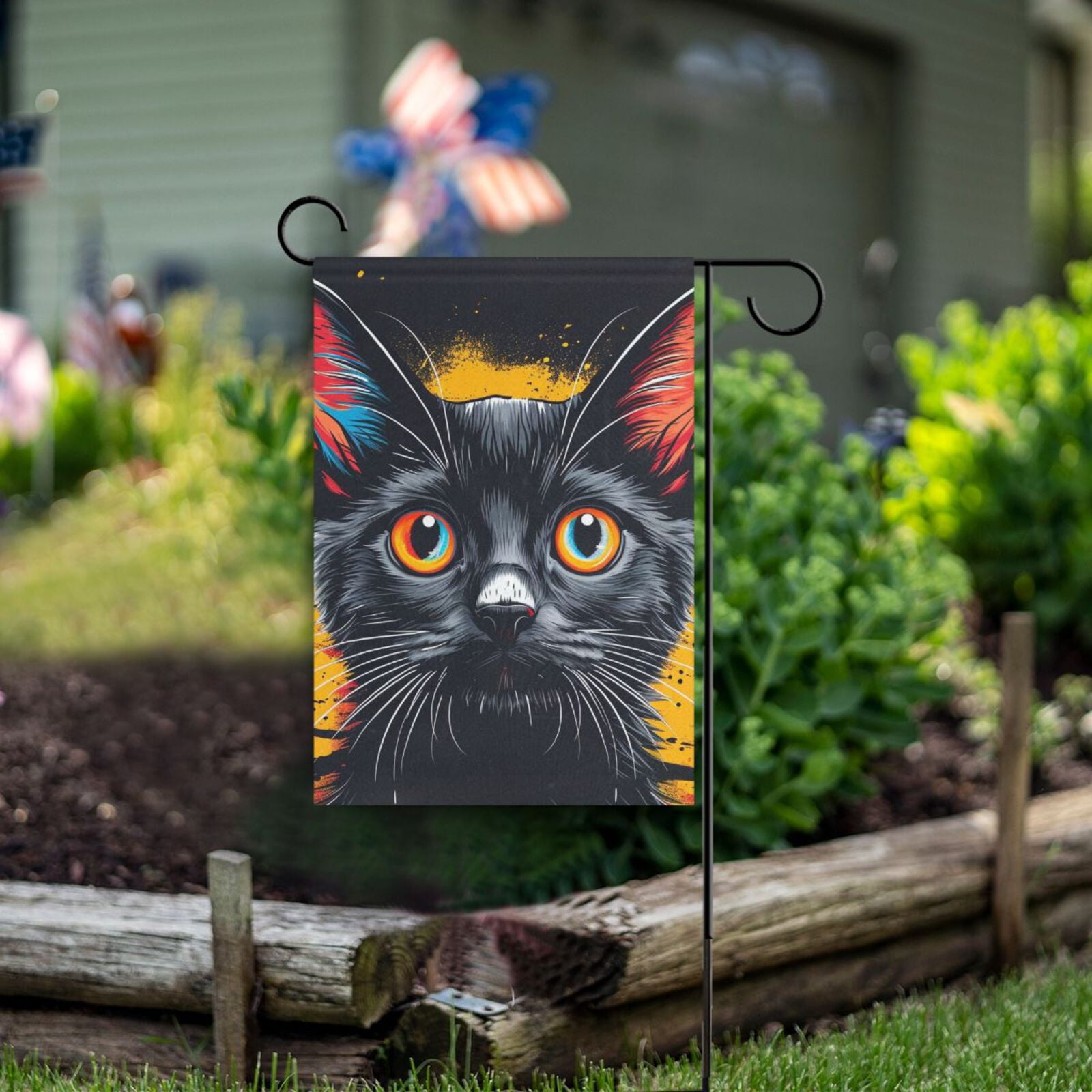 Cat Black Garden Flag Double Sided Outdoor Banners for Courtyard ...