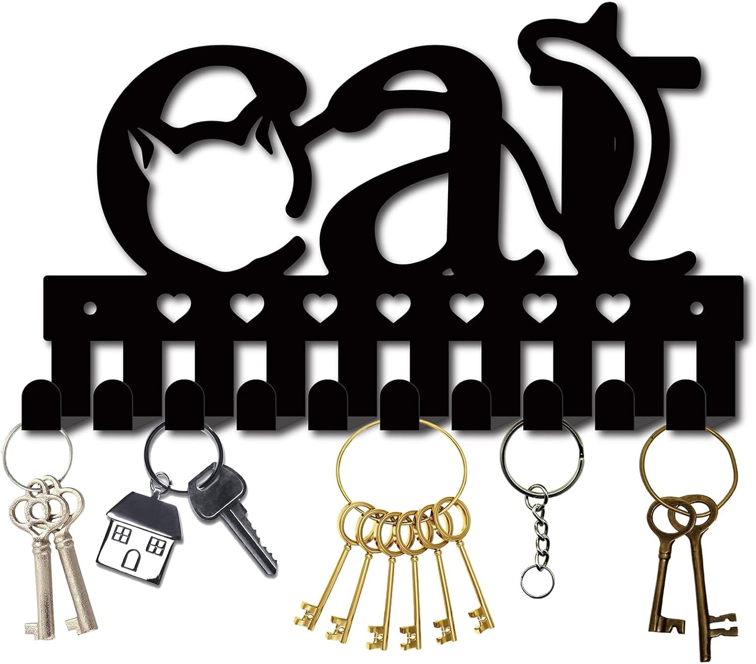 Cat Black Metal Key Holder for Wall Mounted Key Hook Iron Key Hanger ...