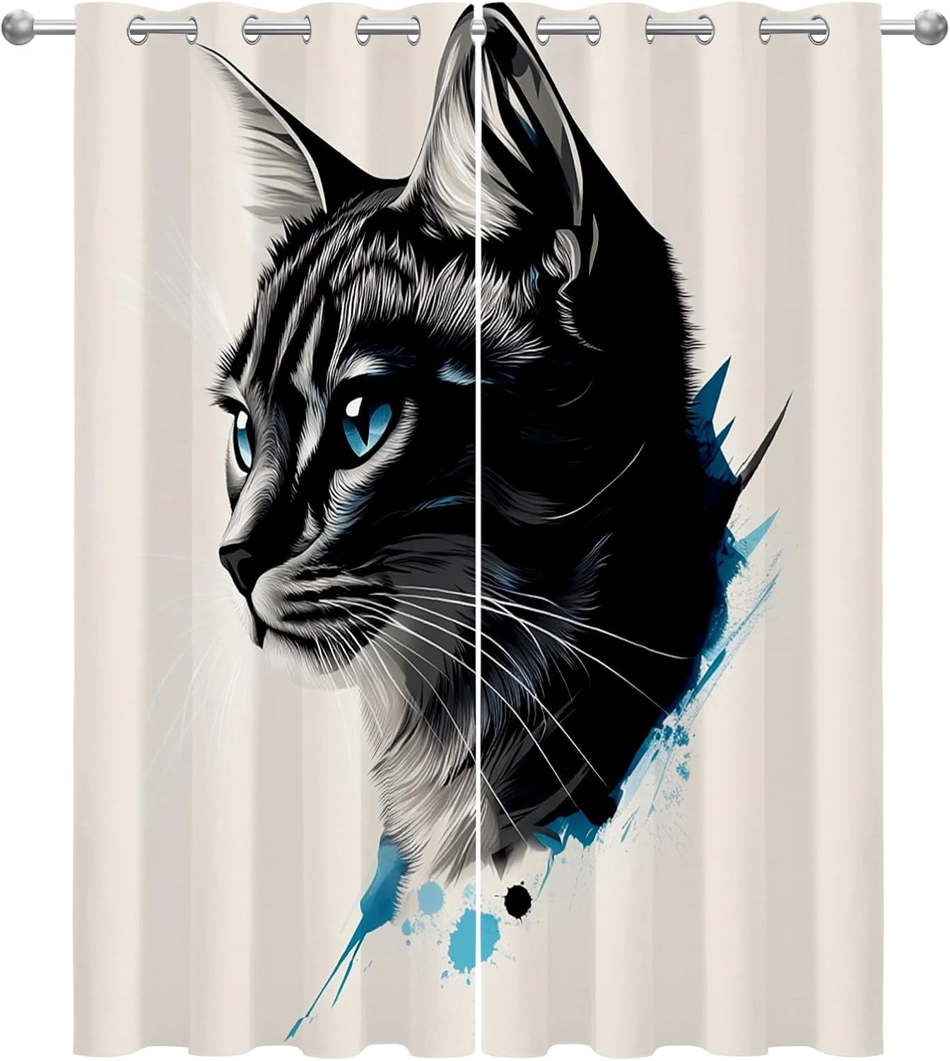 Cat Blackout Curtains, Cute Kitten Kitty Head Modern Patterned Window ...