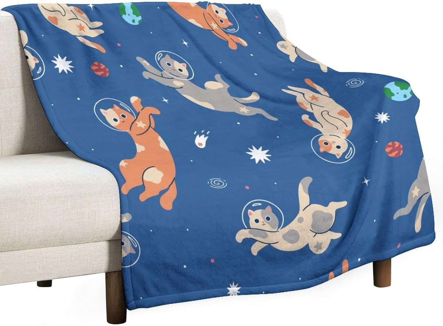 Cat Blanket Cartoon Cute Night Sky Stars Cats Blue Starry Sky Animals ...