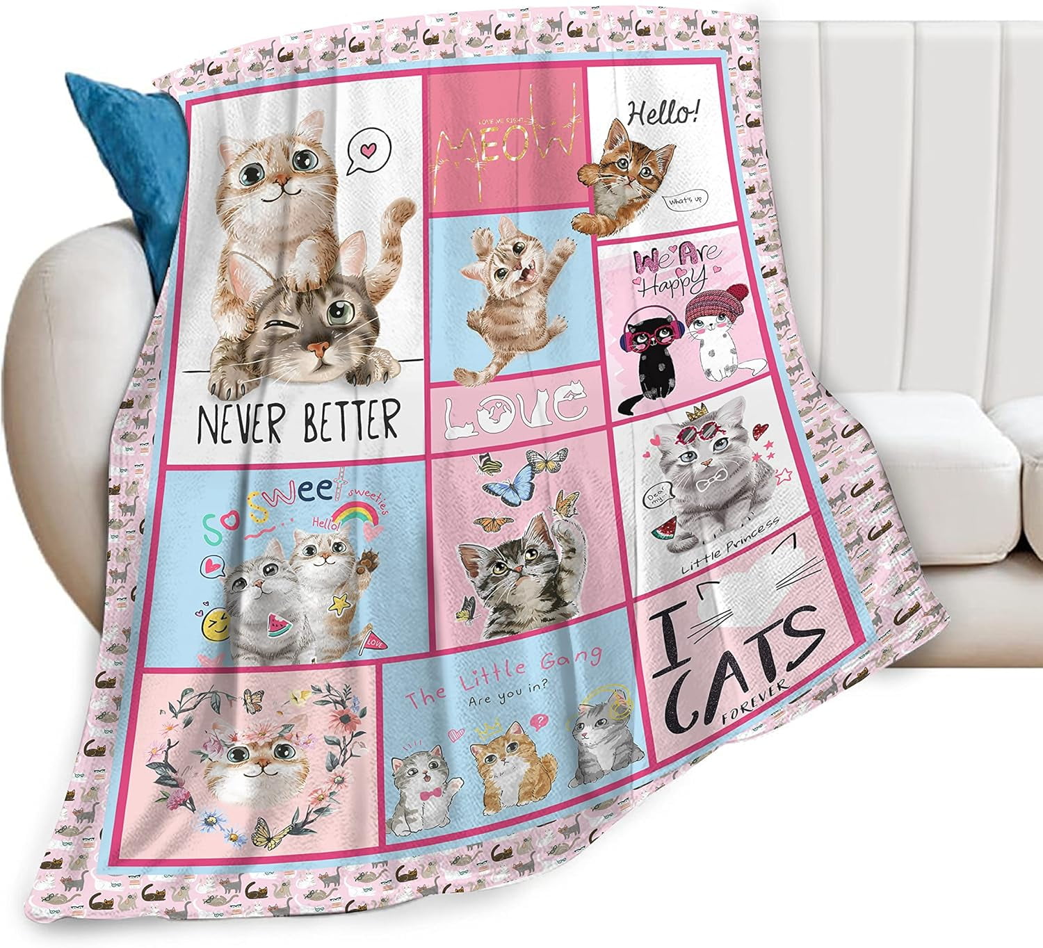Cat Blanket for Girl Boy Cute Cats Throw Blanket Super Soft Fleece ...