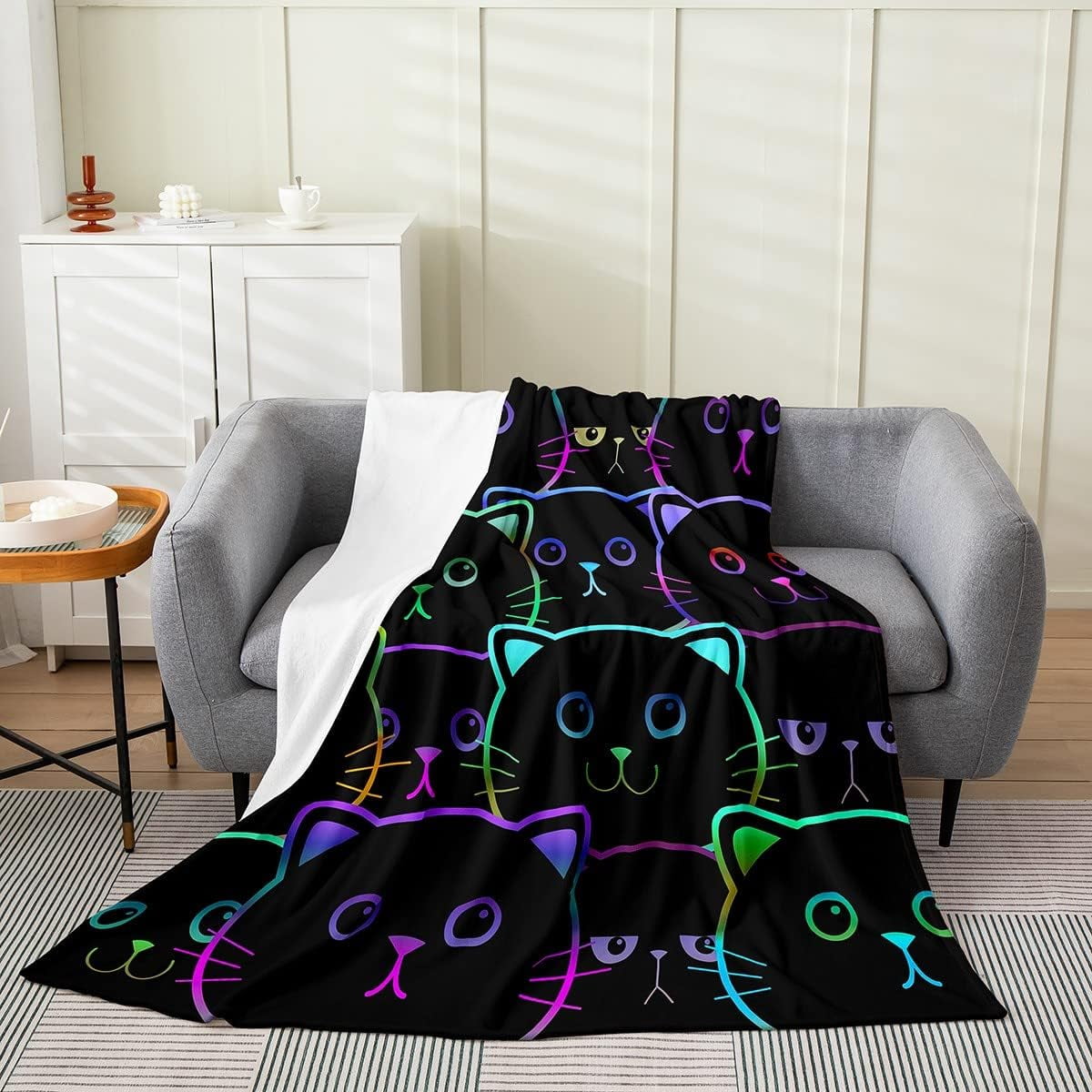 Cat Blanket for Kids Boys Girls, Blue Purple Ombre Throw Blanket, Cute ...