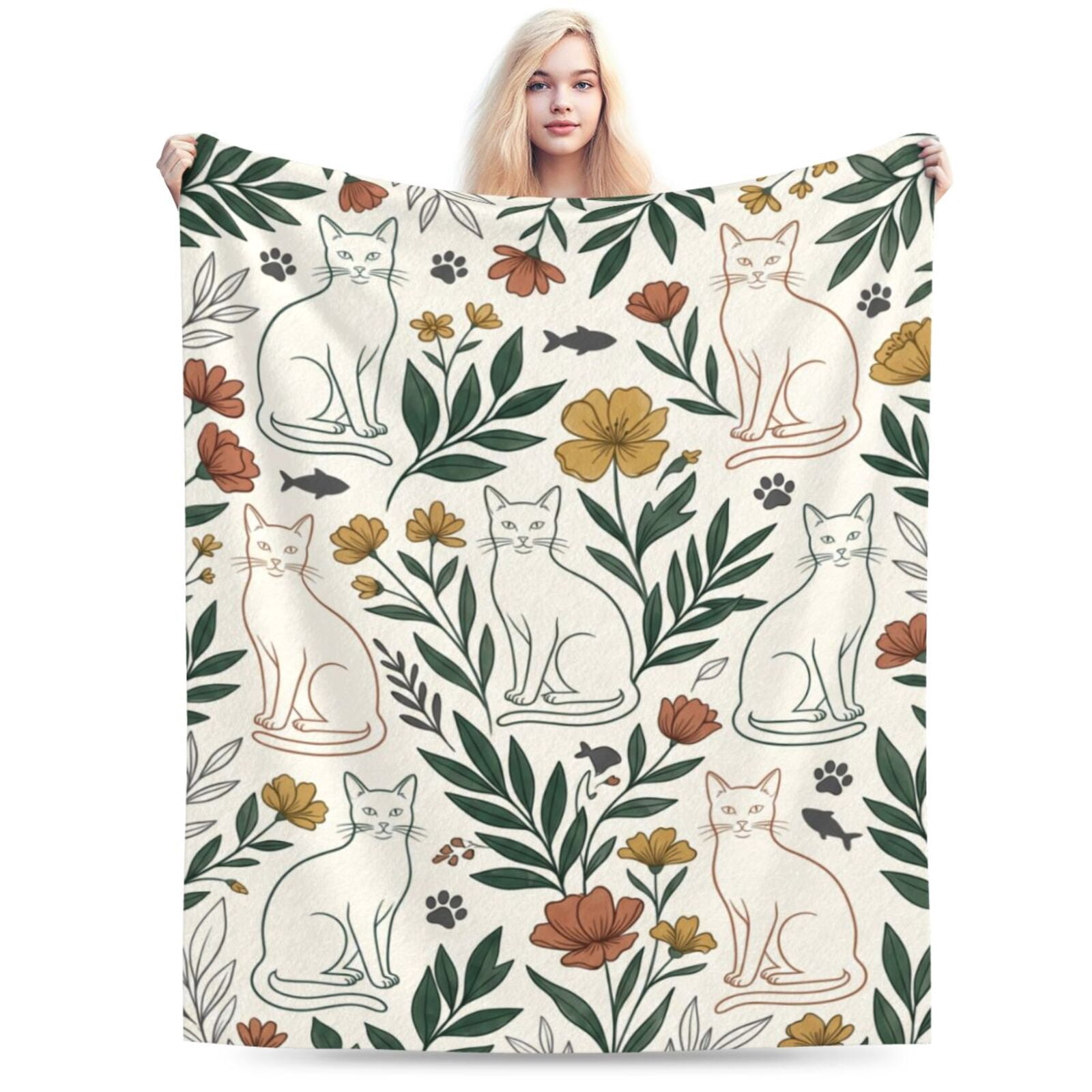 Cat Blanket, Watercolor Print Throw, Soft Flannel Home Accent, Elegant ...