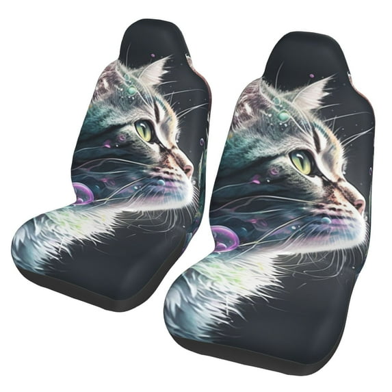 Cat Blow Bubbles Car Seat Cover 2 Pcs Auto Front Bucket Seats Protector ...