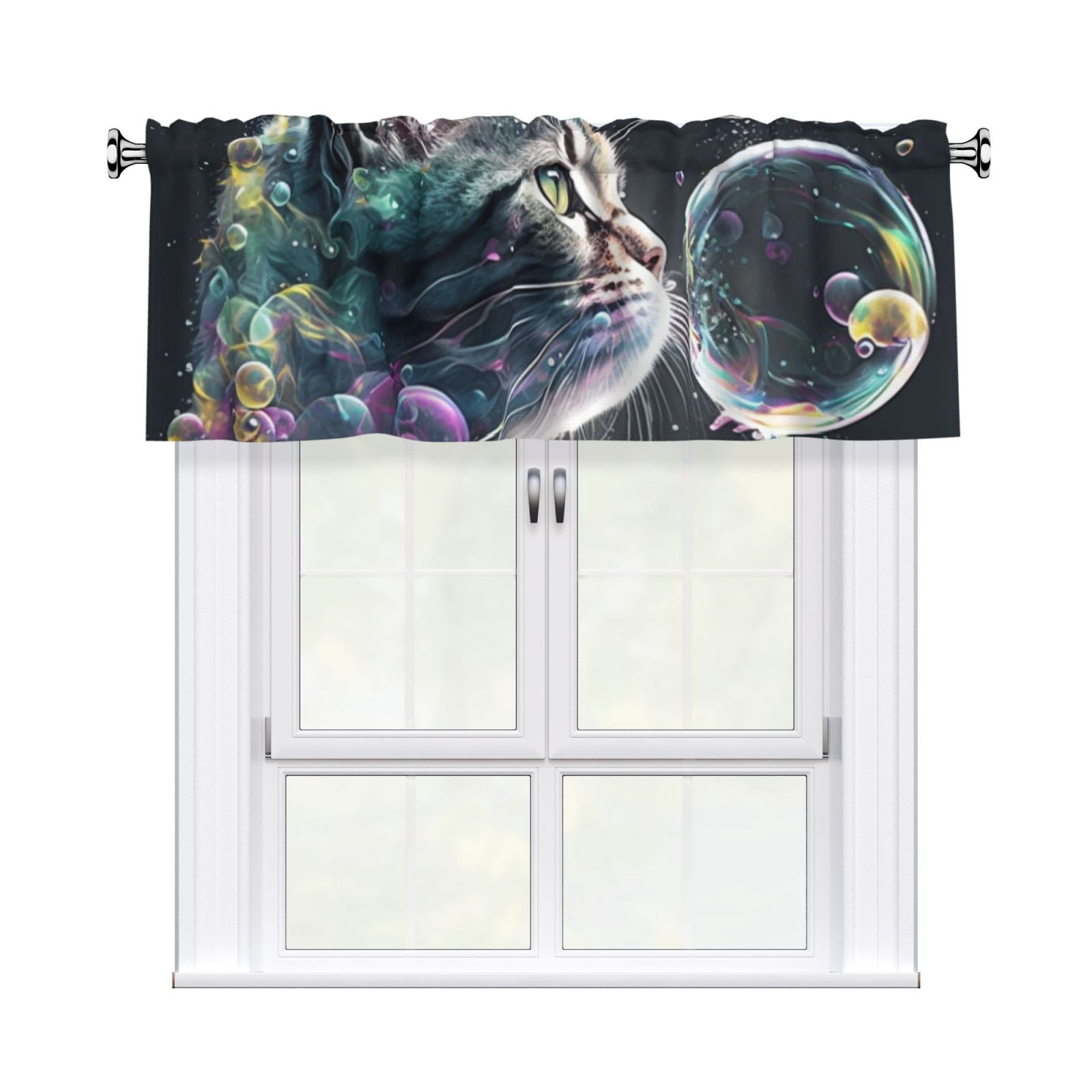 Cat Blow Bubbles Valance Curtains Window Rod Pocket Valances for Living ...