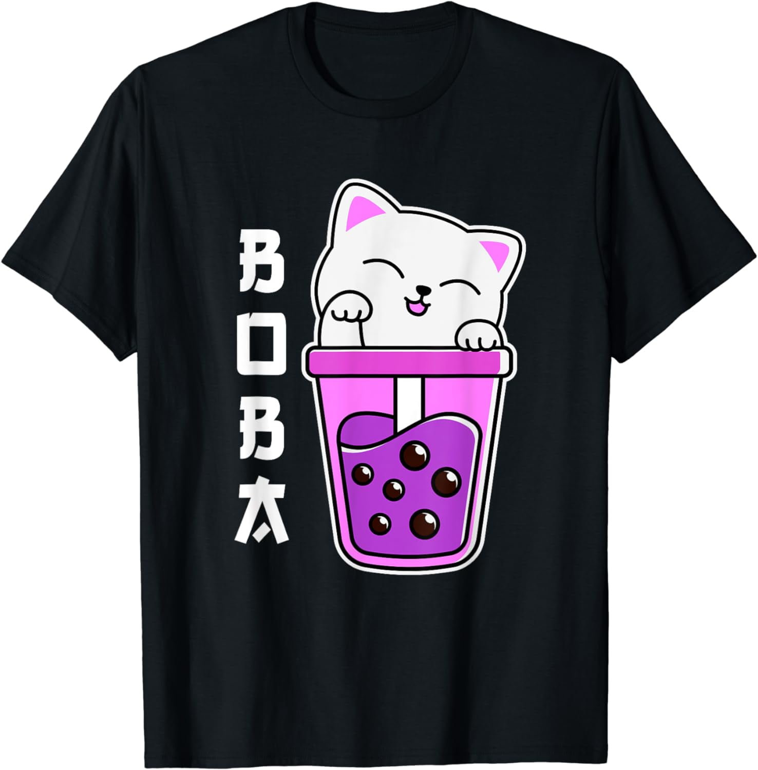 Cat Boba Anime Bubble Tea Neko Girls Kawaii Girls Teen T-Shirt ...