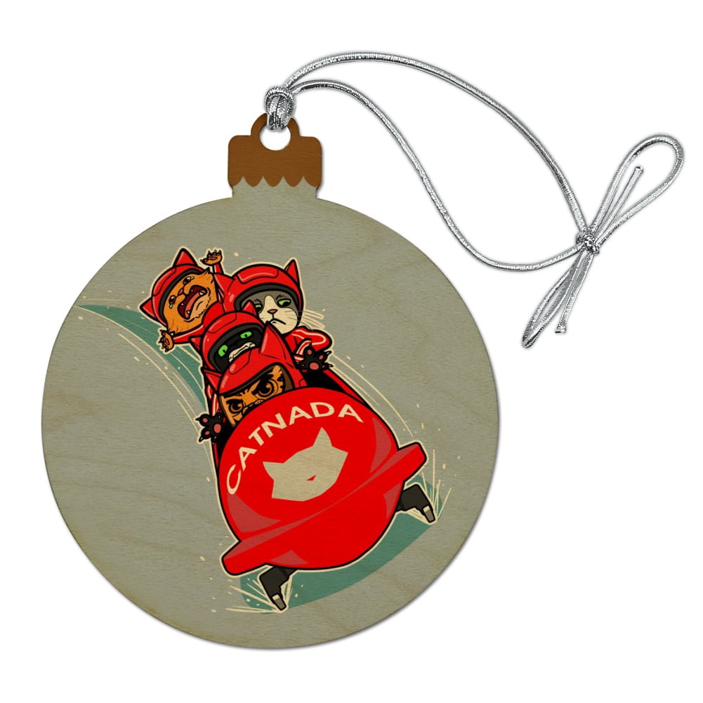 Cat Bobsleigh Bobsled Team Winter Sport Canada Wood Christmas Tree ...