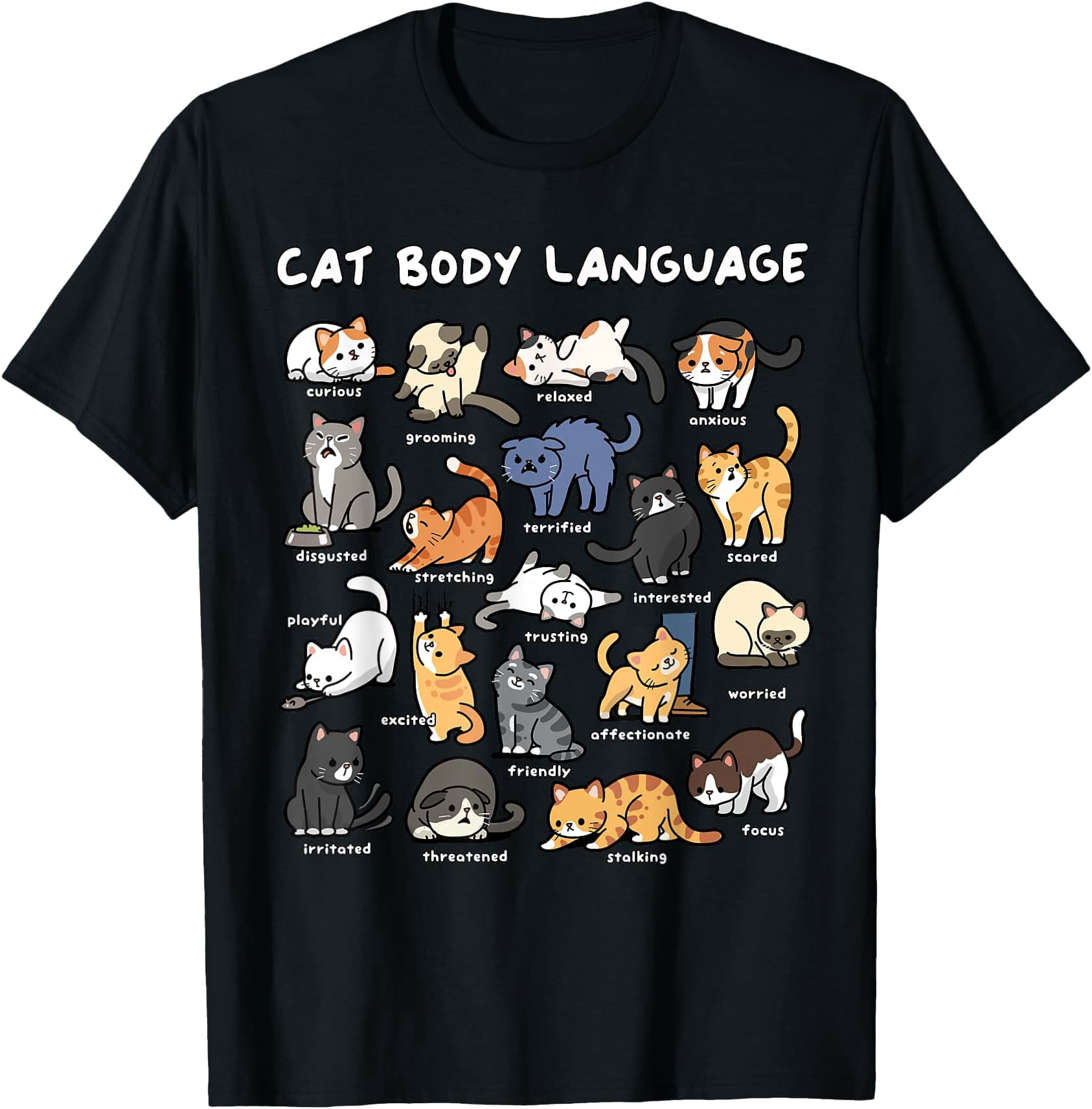Cat Body Language Chart Cute Kawaii Cat Behavior Guide T-Shirt ...