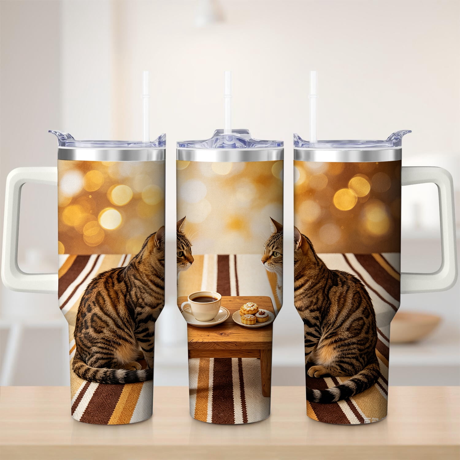 Cat Bokeh Design Stainless Steel Insulation Mug with Lid and Handle ...