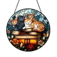 Cat Book Window Hanging Decor, Stained Glass Style Fantasy Reading ...