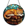 Cat and Books Theme Stained Glass Style Window Suncatcher, Decorative ...