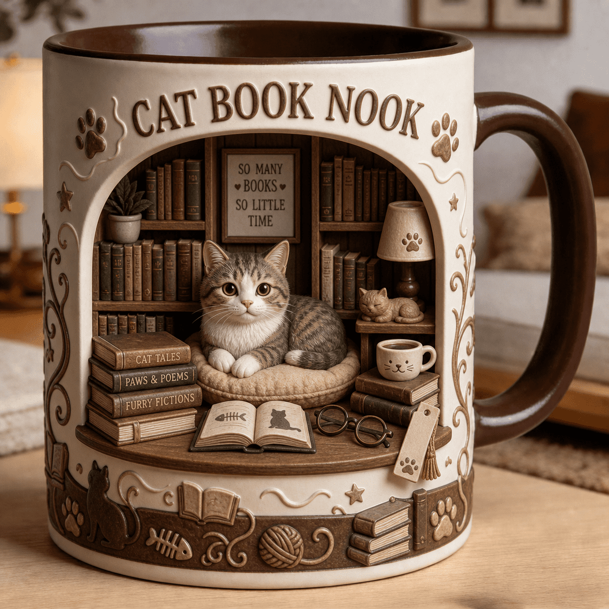 Cat Bookshelf Mug Cozy Book Lover Gift for Cat Moms, Readers & Library ...