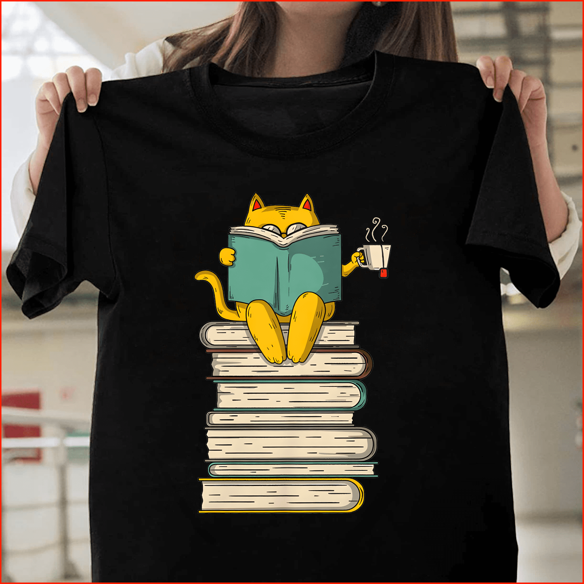 Cat Bookworm Reading Lover Gift Literary Cat Theme Graphic H369 V90077 ...